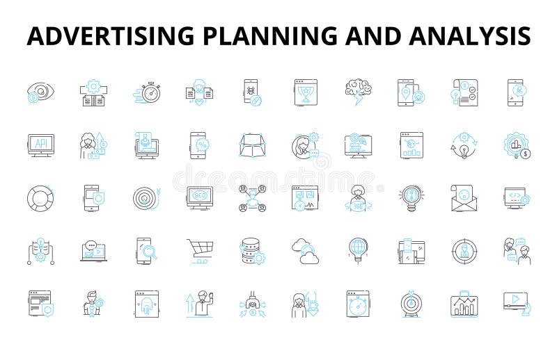 Advertising Planning and Analysis Linear Icons Set. Strategy, Targeting ...