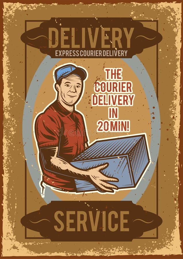 Advertising Poster Design with Illustration of a Delivery Man Stock ...
