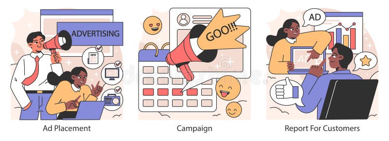 Advertising Process Set. Flat Vector Illustration. Stock Vector ...