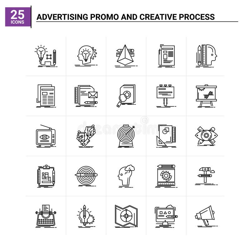 25 Advertising Promo and Creative Process Icon Set. Vector Background ...