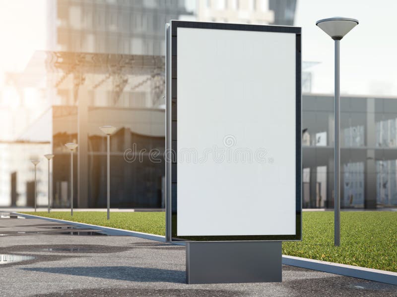 Advertising Stand on a Street with Office Building. 3d Rendering Stock ...