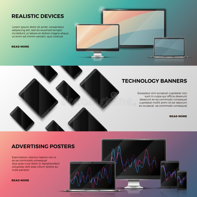 Advertising Vector Banners with Computer Screen, Laptop and Smartphone ...