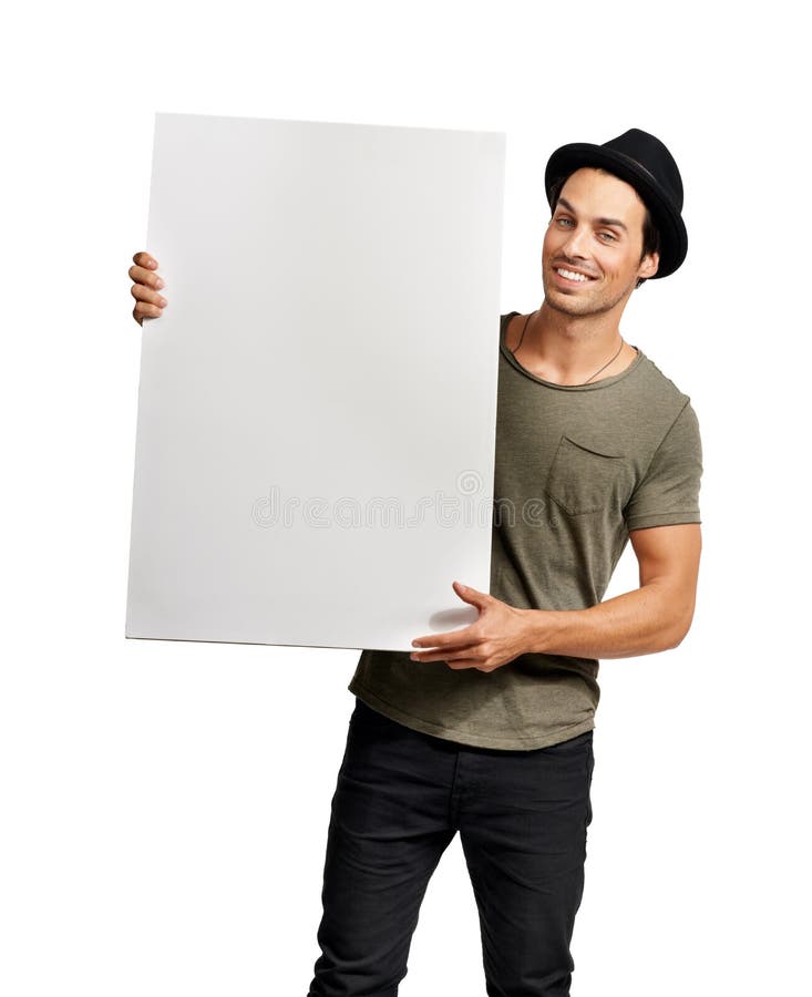 Advertising Your Product. a Handsome Young Man Holding a Placard. Stock ...