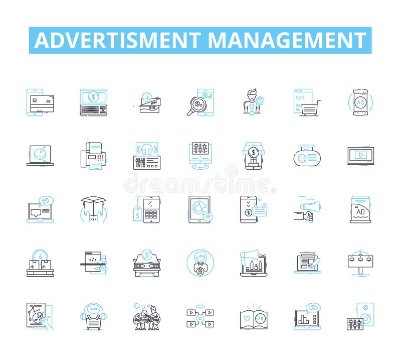 Advertisment Management Linear Icons Set. Advertising, Strategy ...