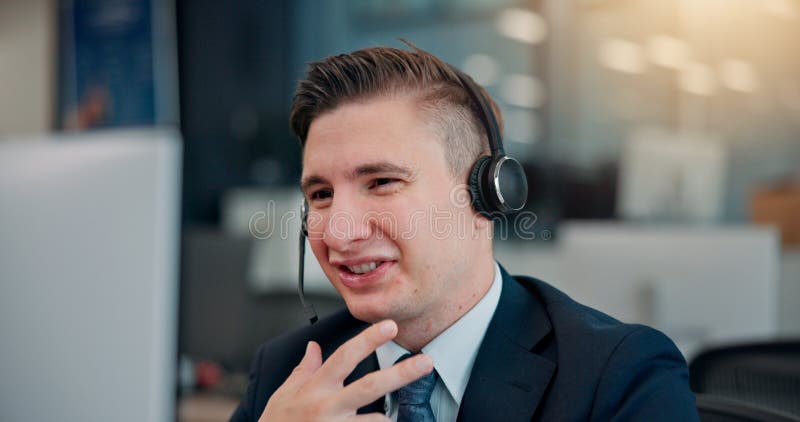 Advice, Businessman and Headset with Computer for Call Center, Crm ...