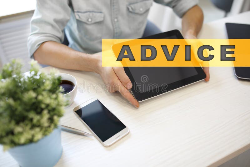 Advice Text on Virtual Screen. Business Technology and Internet Concept ...