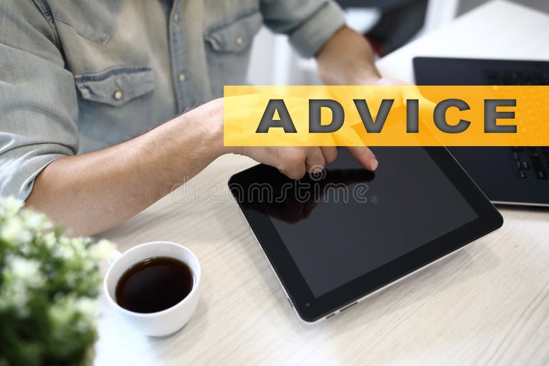Advice Text on Virtual Screen. Business Technology and Internet Concept ...