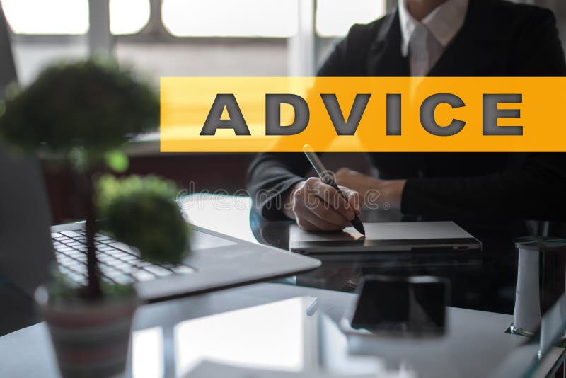 Advice Text on Virtual Screen. Business Technology and Internet Concept ...