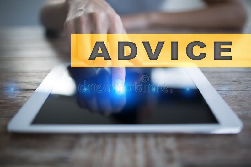 Advice Text on Virtual Screen. Business Technology and Internet Concept ...