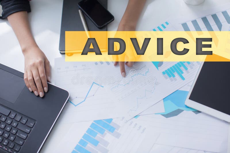 Advice Text on Virtual Screen. Business Technology and Internet Concept ...