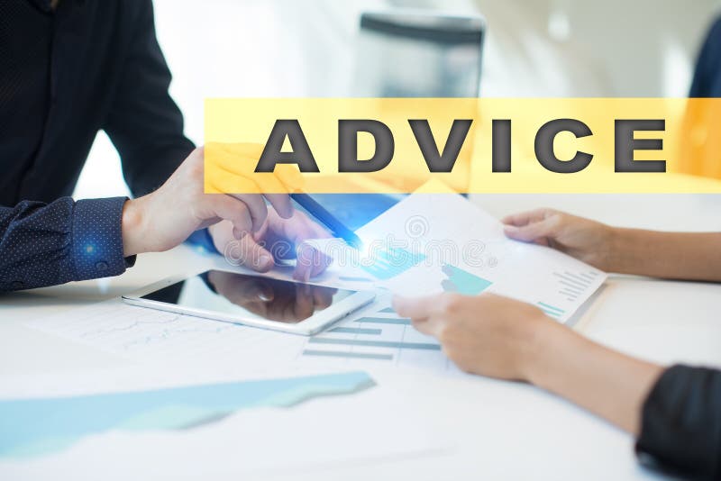 Advice Text on Virtual Screen. Business Technology and Internet Concept ...