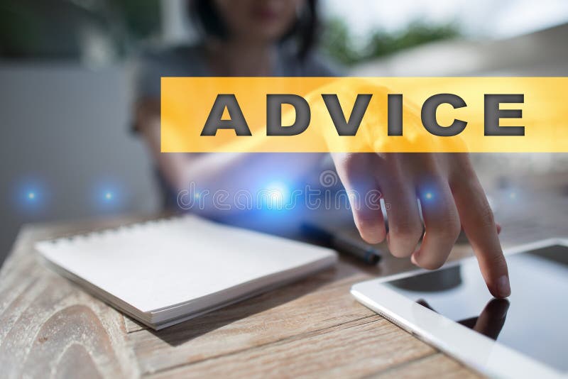 Advice Text on Virtual Screen. Business Technology and Internet Concept ...
