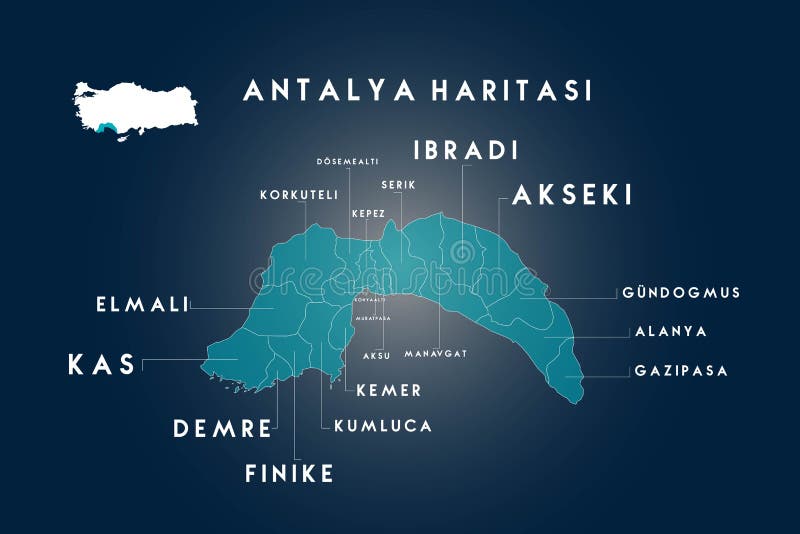 Antalya Districts Map, Turkey Stock Vector - Illustration of cartography, akseki: 142745341