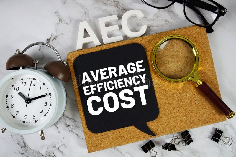 AEC - Average Efficiency Cost Acronym with Alarm Clock and Magnifying ...