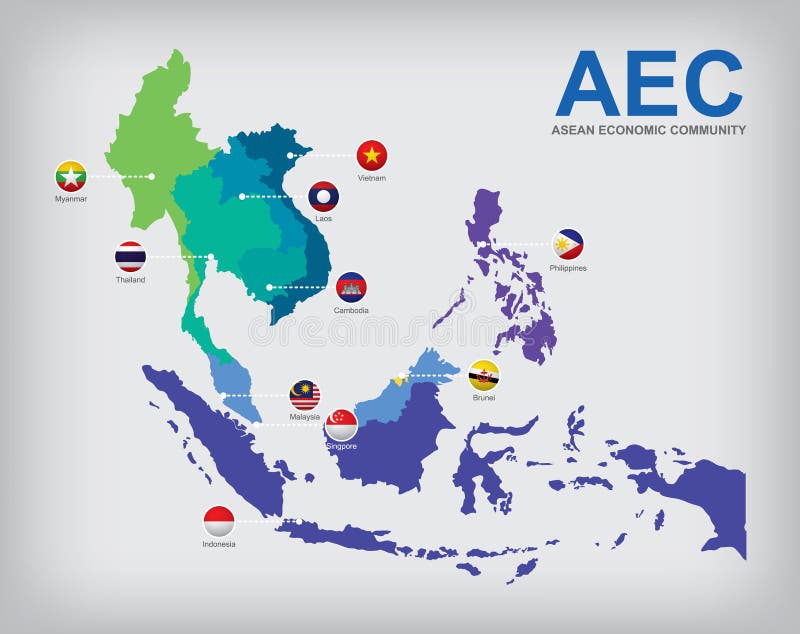 AEC Asean Economic Community World Map Stock Vector - Illustration of ...