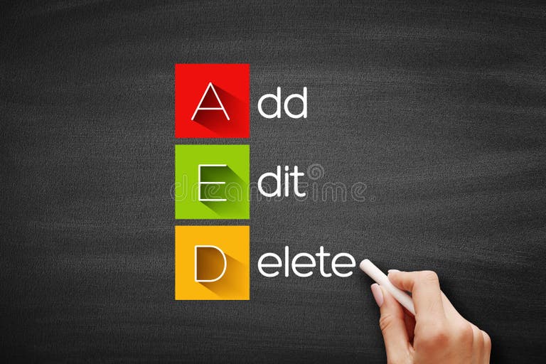 AED - Add, Edit and Delete, Acronym Business Concept on Blackboard ...