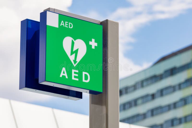 AED Defibrillator Information Sign Stock Photo - Image of technology ...