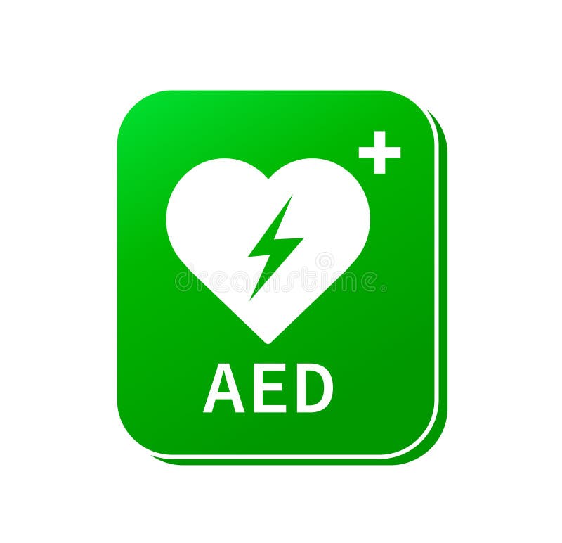 AED Green Button. Emergency Defibrillator Sign. Automated External ...