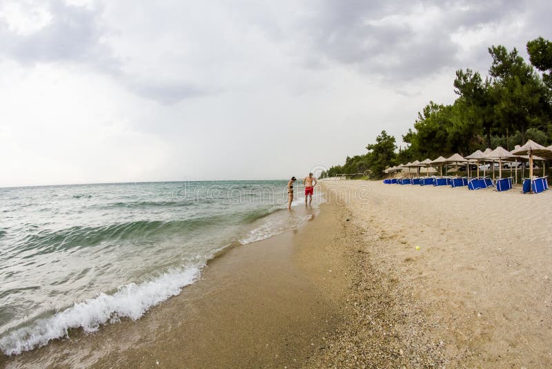Aegean Sea, Beach and Sky with Clouds before the Storm Stock Photo ...