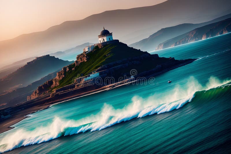 Aegean sea, concept art stock illustration. Illustration of sunset ...