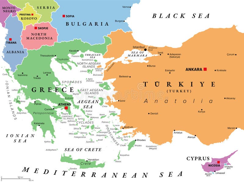 Aegean Sea Region, with Aegean Islands, Political Map Stock Vector ...