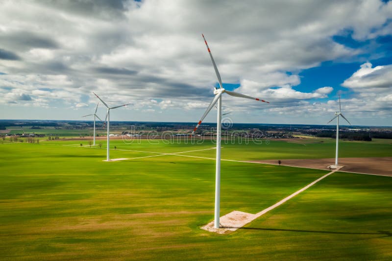 Aerail View of White Wind Turbines As Pure Energy Stock Image - Image ...