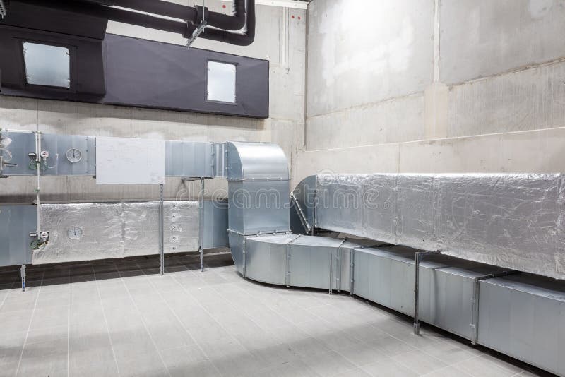 An Long Ventilation Pipe in a Technical Room in the Basement of a Large ...