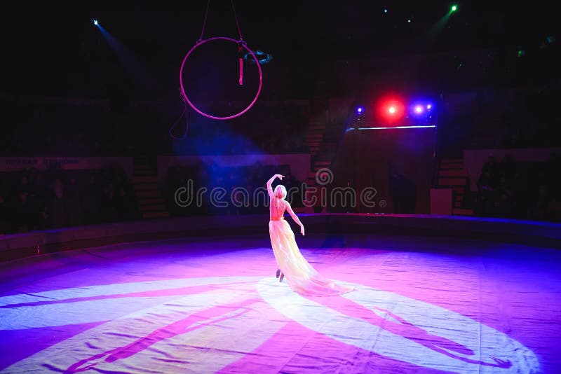 Aerial Acrobat in the Ring. a Young Girl Performs the Acrobatic ...