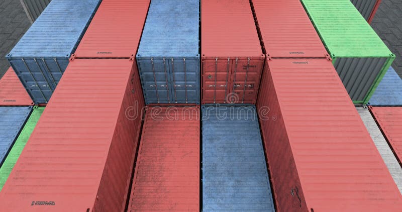 Drone Angle View of Cargo Shipping Container Stacks Stock Footage ...