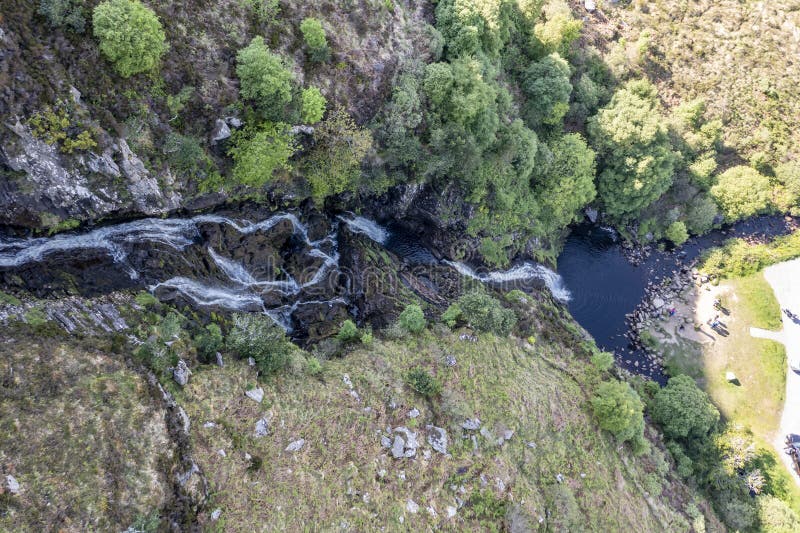Aerial of Assaranca Waterfall in County Donegal - Ireland Stock Image ...