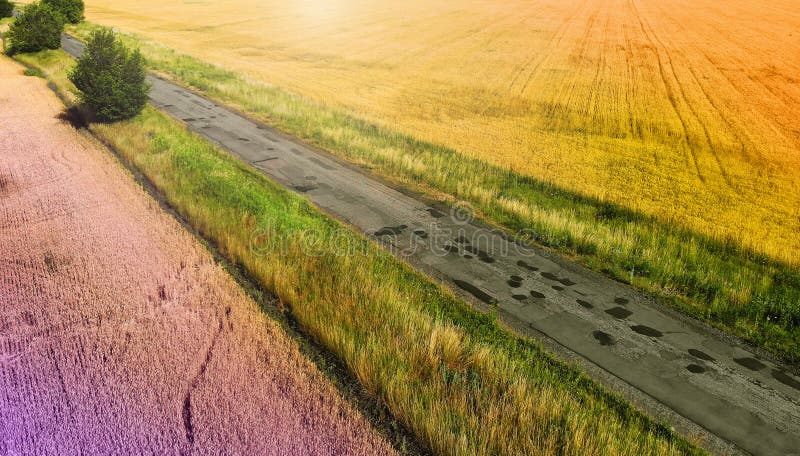 Aerial. Beautiful Rustic Road. Stock Photo - Image of field, tour ...
