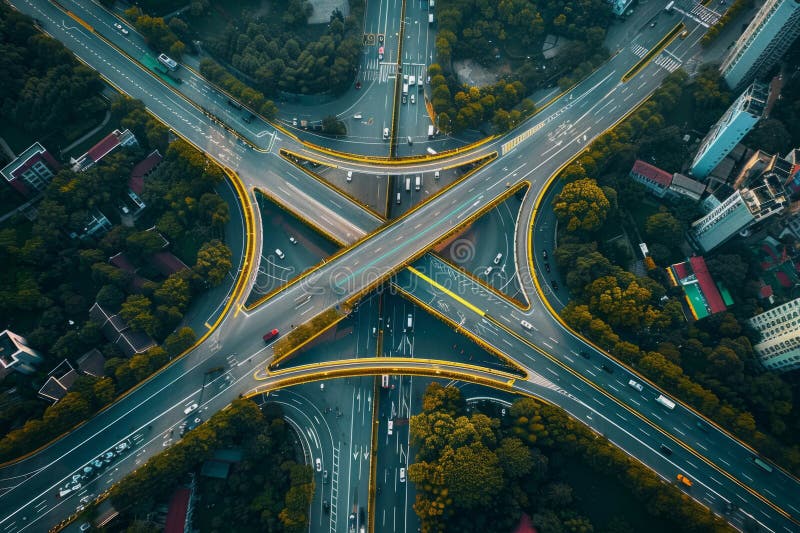 Aerial Bird S Eye View of an Automobile Intersection in the City Stock ...
