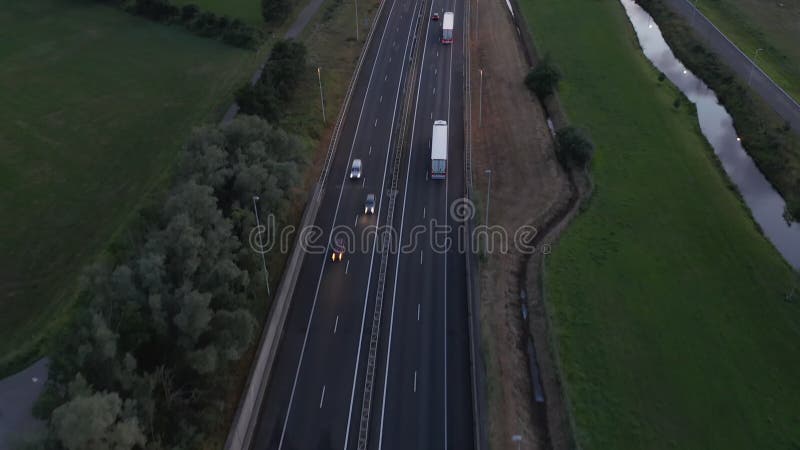Aerial Birds Eye View of Autobahn Freeway at Sunset Stock Video - Video ...