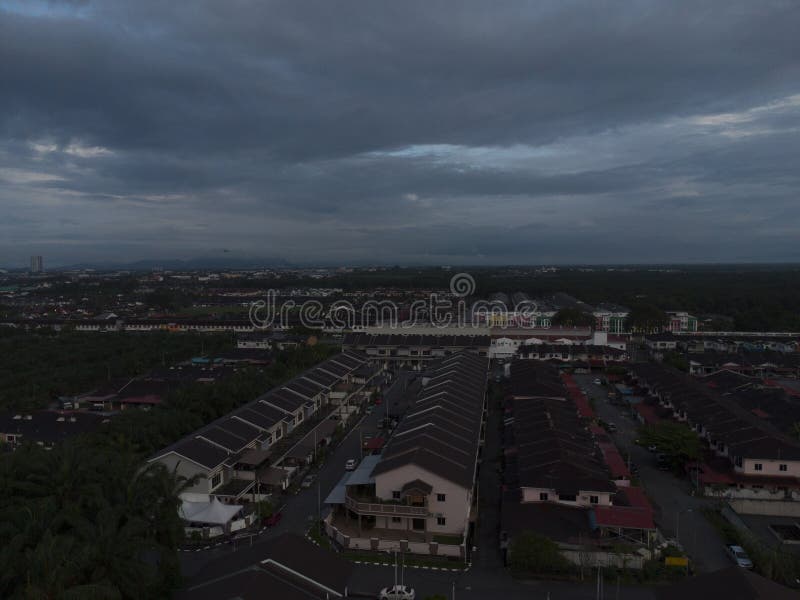 Aerial Blue Hour Night Suburb Sky Scene Stock Image - Image of tree ...