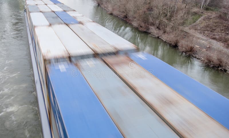 Aerial of a Blurred Fast Moving Container Ship Stock Image - Image of ...