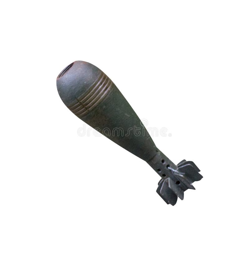 A Mortar Bomb 82 Mm. Green Shell Of The Second World War. On White E21