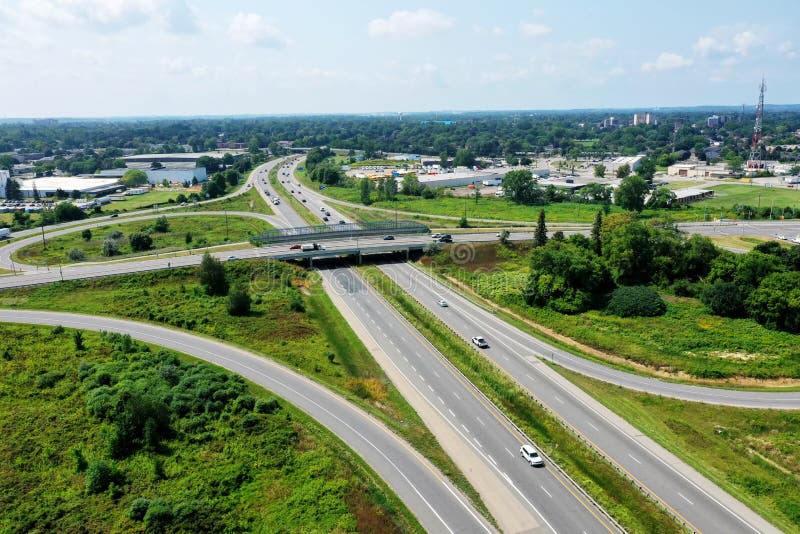 Aerial of Busy Expressway on Beautiful Day Stock Image - Image of ...