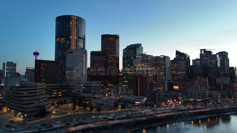 Aerial of Calgary S Skyline at Sunset Stock Footage - Video of alberta ...