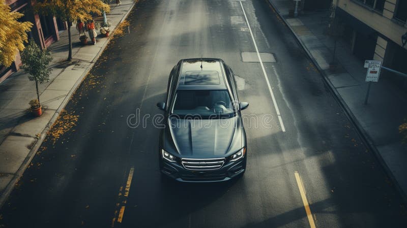 Aerial. a Car with Road Top View Stock Image - Image of drive, view ...