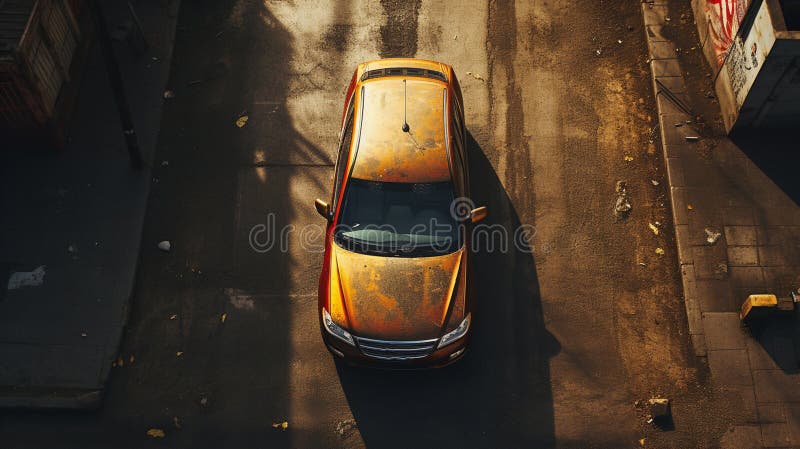 Aerial. a Car with Road Top View Stock Image - Image of night ...