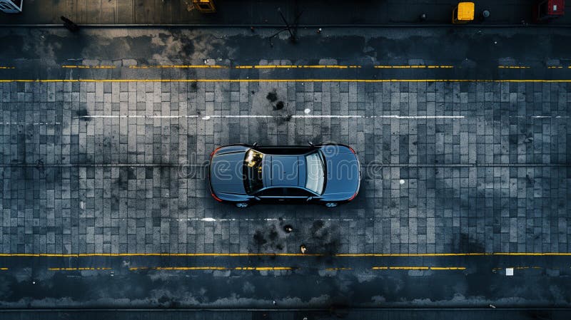 Aerial. a Car with Road Top View Stock Image - Image of drone, street ...
