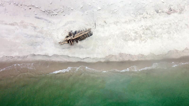 Aerial at Chatham, Cape Cod Showing a Historic Shipwreck in the Sands ...