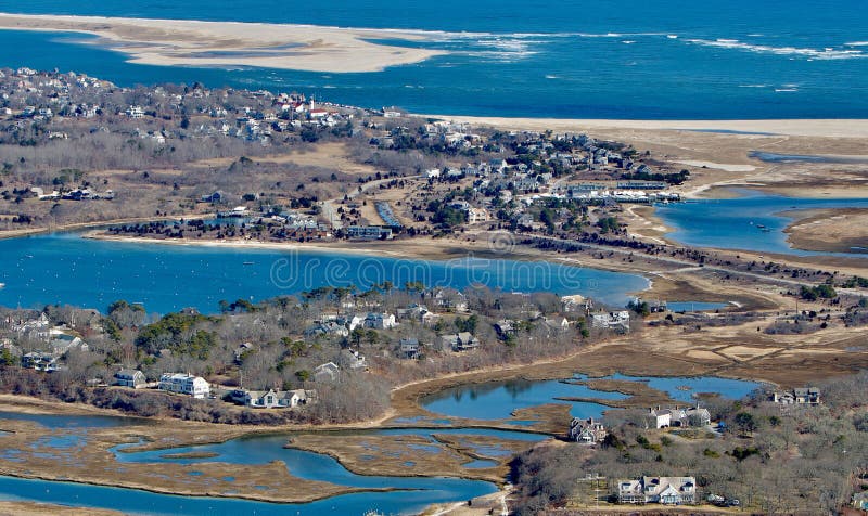 Aerial at Chatham, Cape Cod Showing Stage Harbor and the Outer Beach ...