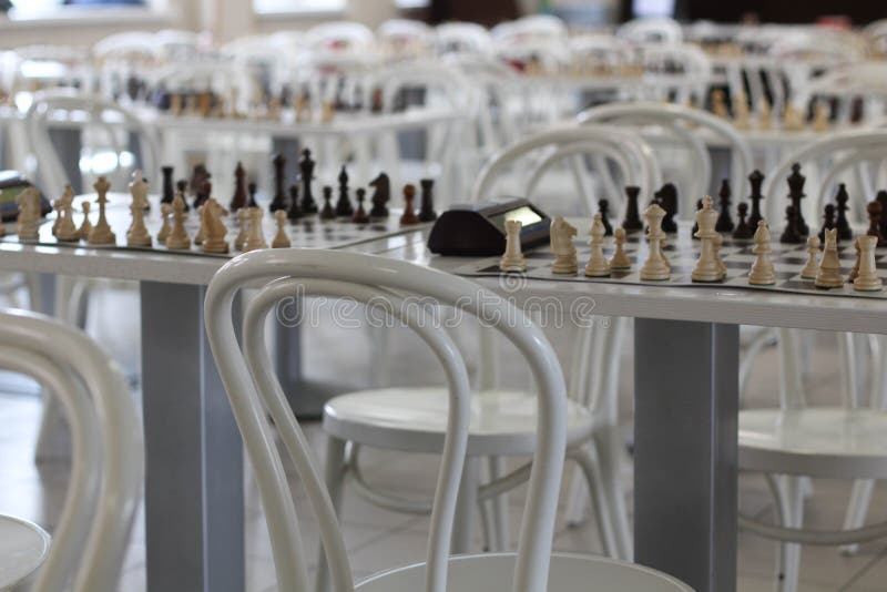 Aerial Chess View. a Chess Table. Part of Interior with White Chairs ...