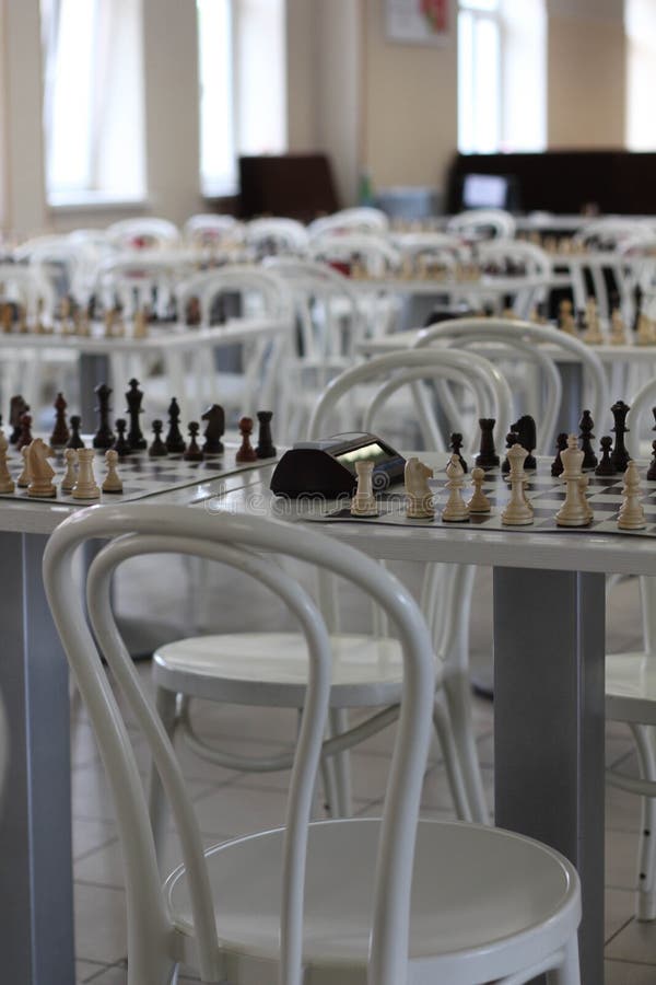 Aerial Chess View. a Chess Table. Part of Interior with White Chairs ...