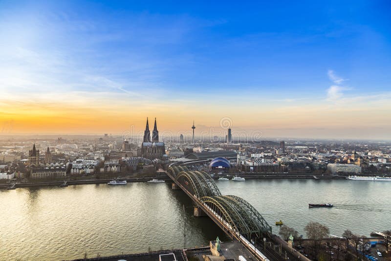 Aerial of Cologne in Sunset Stock Photo - Image of travel, skyline ...