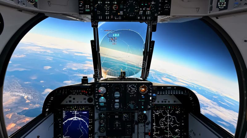 Aerial Combat Simulation Showing a Cockpit View with Explosion and HUD ...