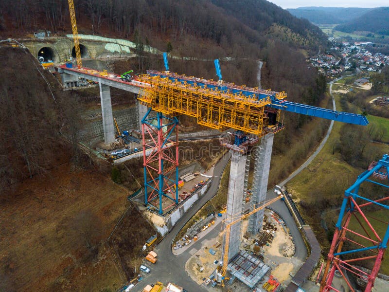 Aerial of a Complex New Railway Bridge Construction between Two Tunnels ...