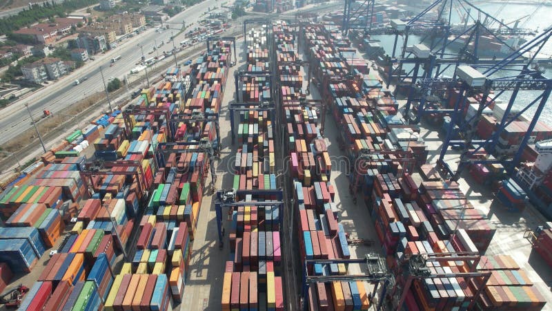 Aerial container port stock video. Video of equipment - 255708071