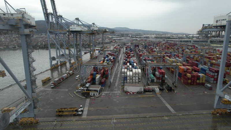 Aerial Container Port and Containers Stock Video - Video of industry ...